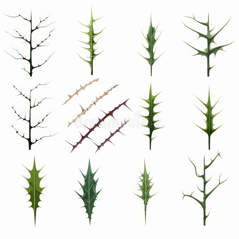 Minimalist Holly Tree Spikes: Vector Thorn Set for Flat Minimalistic ...
