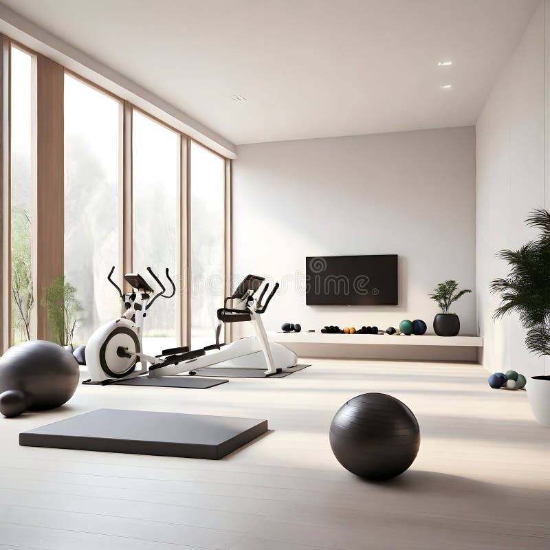 A Minimalist Home Gym Featuring a Large Blank Canvas, Clean Lines, and ...