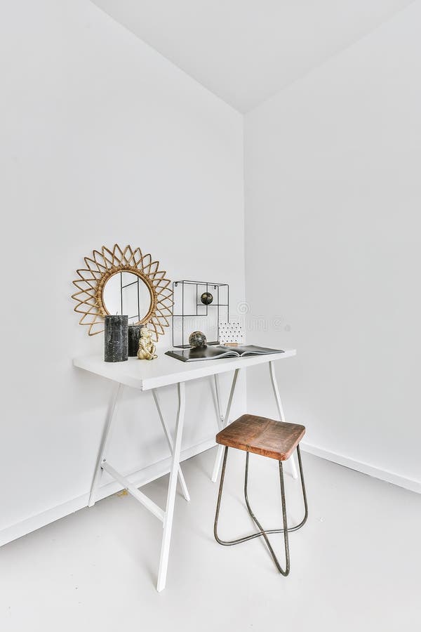 Minimalist Home Interior with Table and Stool Stock Image - Image of ...