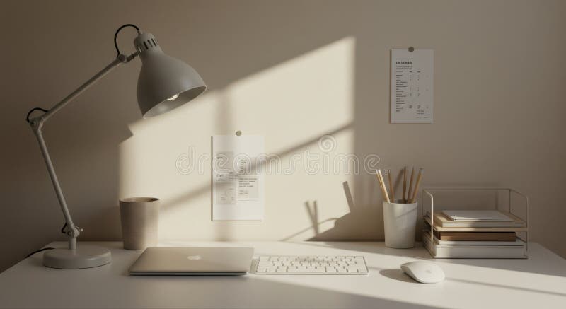 Minimalist Home Office Desk with Natural Morning Light Stock ...