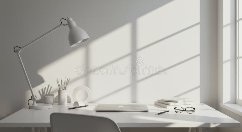 Minimalist Home Office Desk with Natural Sunlight and Stationery ...