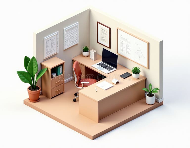 Minimalist Home Office Isometric View Stock Illustration - Illustration ...