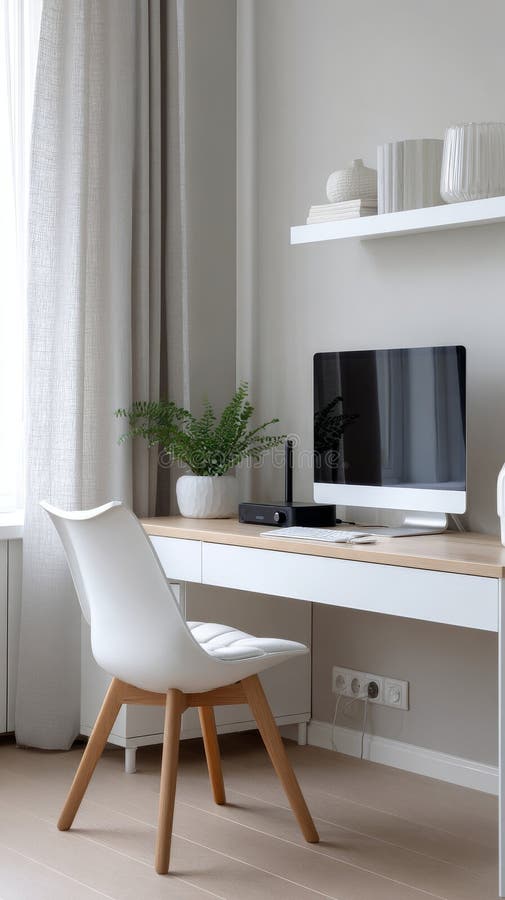 Minimalist Home Office with Modern Desk, Chair, and Computer Setup ...