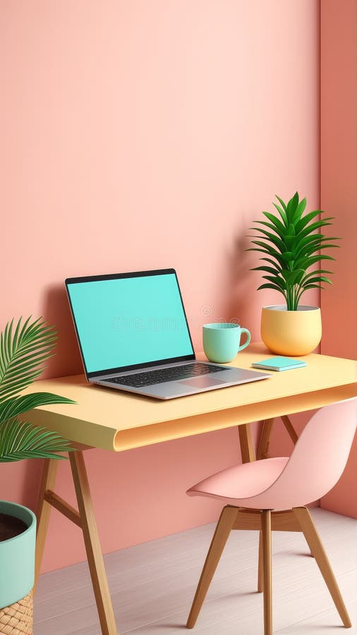 Minimalist Home Office with Pastel Colors and Modern Decor Elements ...