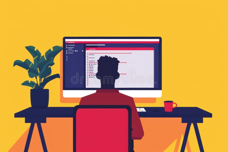 Minimalist Home Office with Programmer Debugging on Desktop PC Stock ...