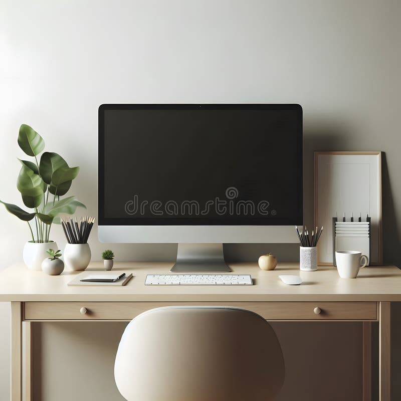A Minimalist Home Office Setup with a Clean, Uncluttered Desk. Stock ...