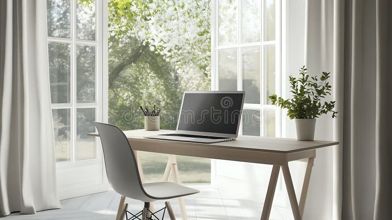 Minimalist Home Office Setup Featuring a Bright Workspace and Decor ...