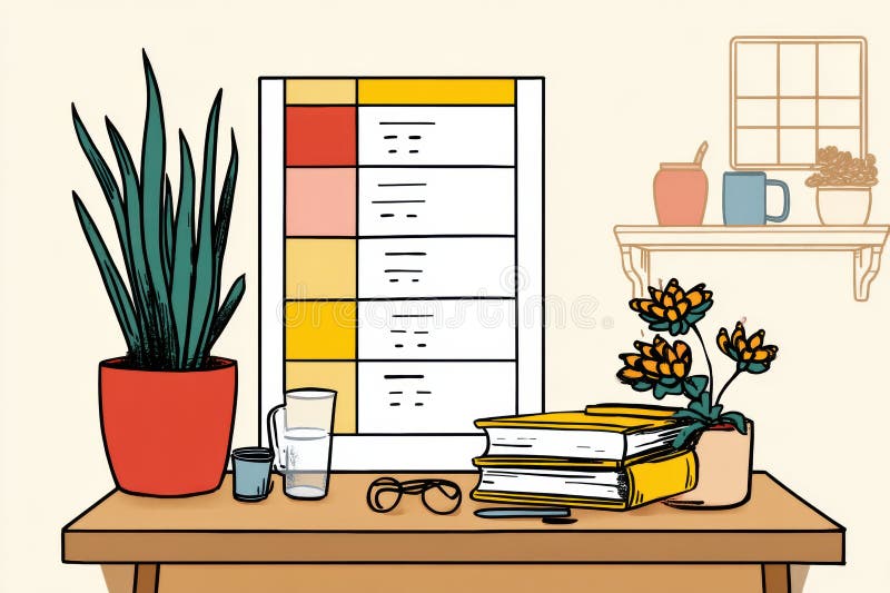 Minimalist Home Office Setup Featuring Task Planner, Plant, and ...