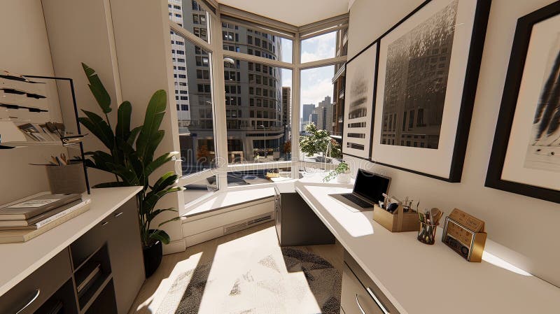 Minimalist Home Office Setup Stock Illustration - Illustration of glass, living: 302186869