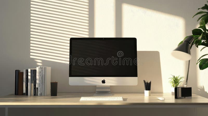 Minimalist Home Office Setup with Natural Light and a Desk Lamp Stock ...