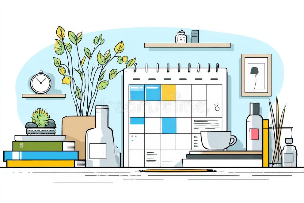 Minimalist Home Office Setup with Task Planner, Green Plants, and ...