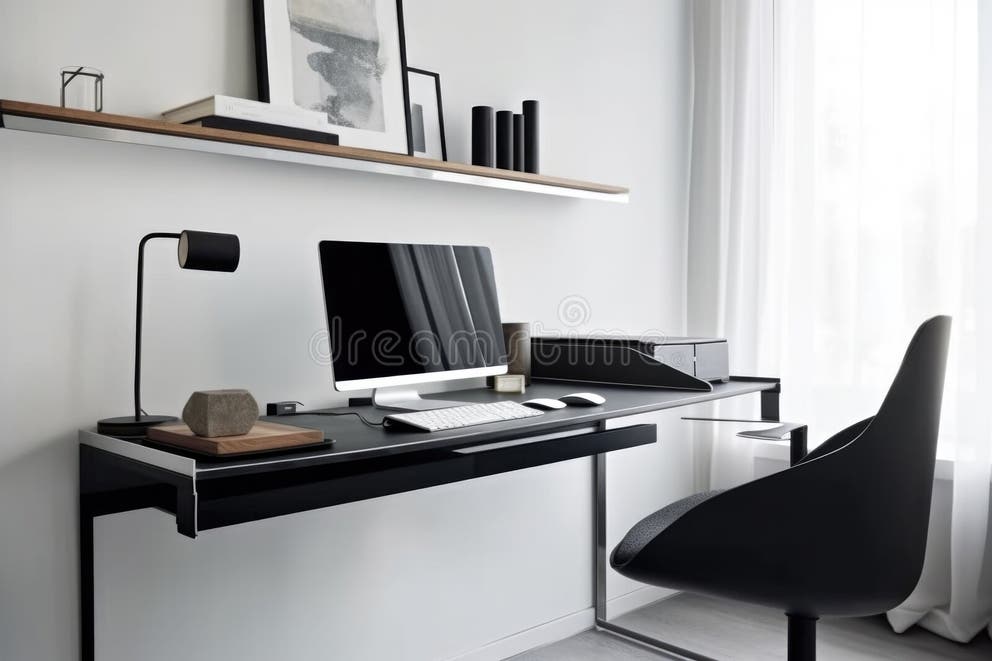 Minimalist Home Office with Sleek Desk, Minimalist Decor, and Wireless ...