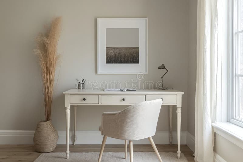 Minimalist Home Office, Stylish Minimalist Study with White Desk, Chair ...