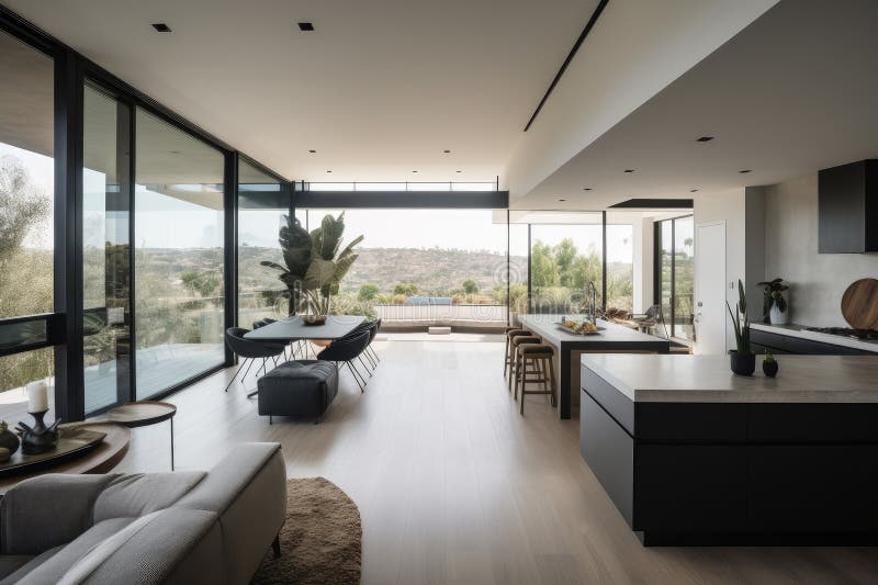 Minimalist Home, with Open Floor Plan and Large Windows, Showcasing ...