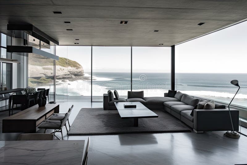 Minimalist Home, with View of the Ocean, Featuring a Sleek and Modern ...