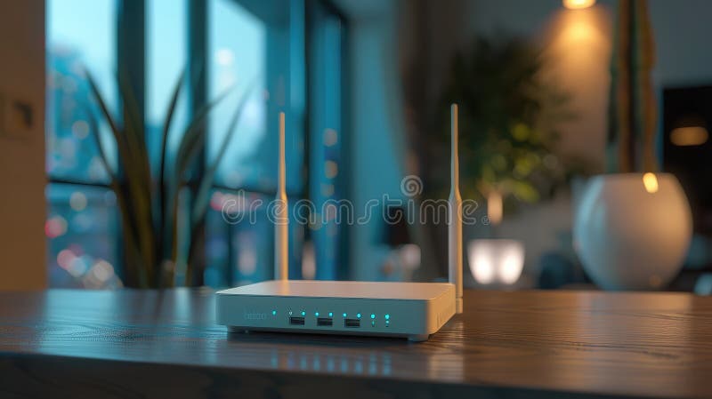 Minimalist Home WiFi Router on Table. Wireless Modem Router on a Desk ...