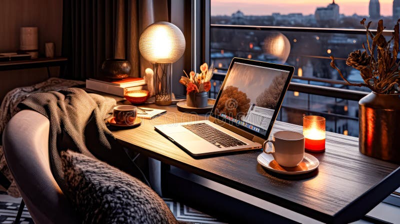 Minimalist Home Workplace Setup Featuring a Computer Stock Photo ...