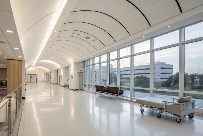 Minimalist Hospital Interior with Curved Ceiling Stock Illustration ...