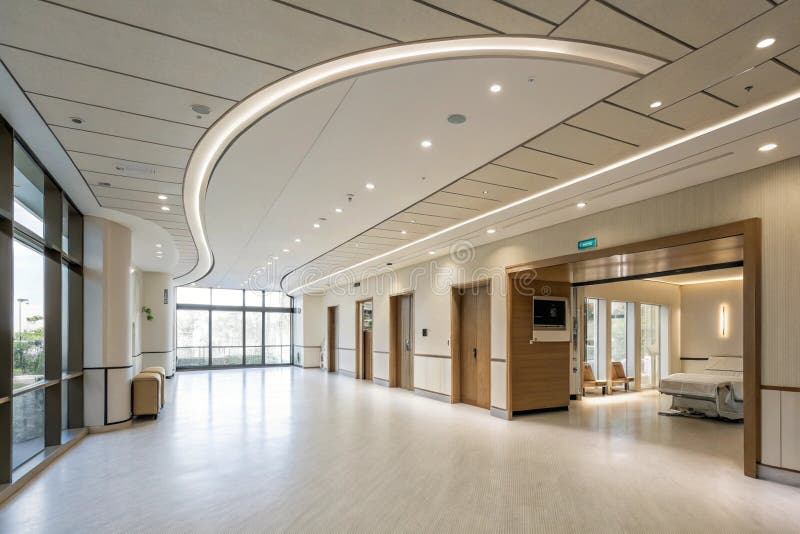 Minimalist Hospital Interior with Curved Ceiling Stock Illustration ...