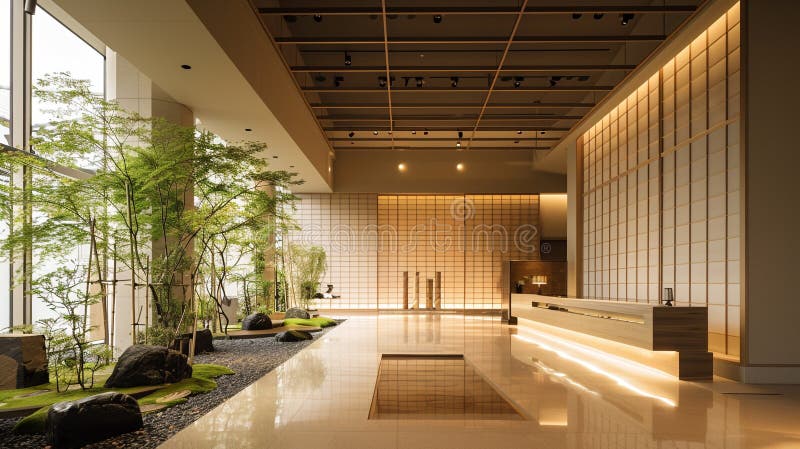 Minimalist Hotel Lobby Features Japanese-inspired Design Stock ...
