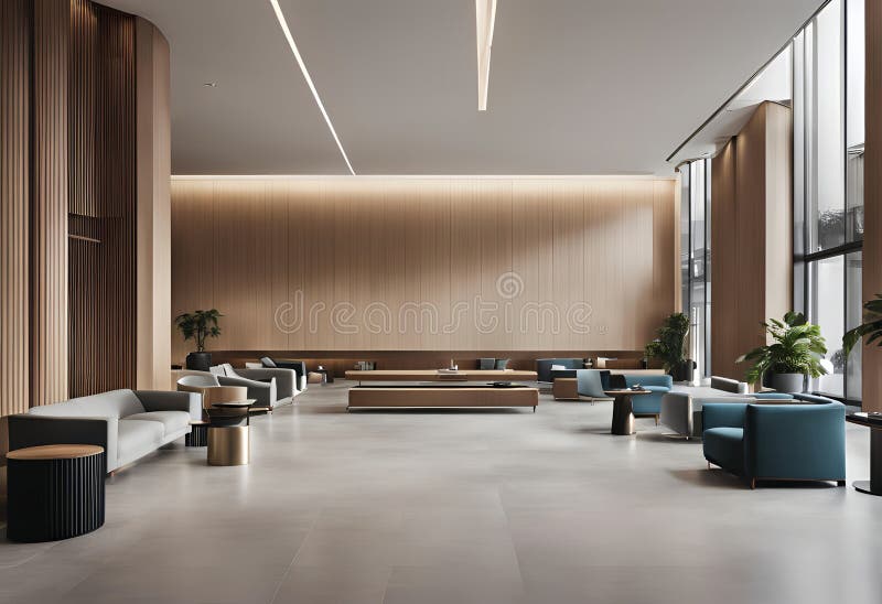Minimalist Hotel Lobby Interior with Bright Lighting and Decor Stock ...