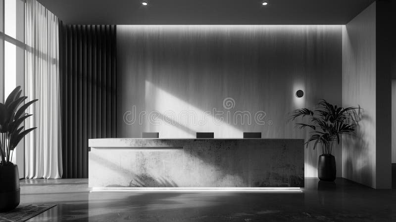 Minimalist Hotel Reception Desk with Artistic Lighting Stock ...