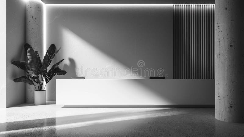 Minimalist Hotel Reception Desk Featuring Clean Lines and Monochrome ...