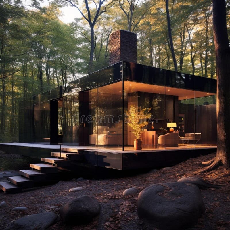 Minimalist House in the Middle of the Forest Stock Photo - Image of ...