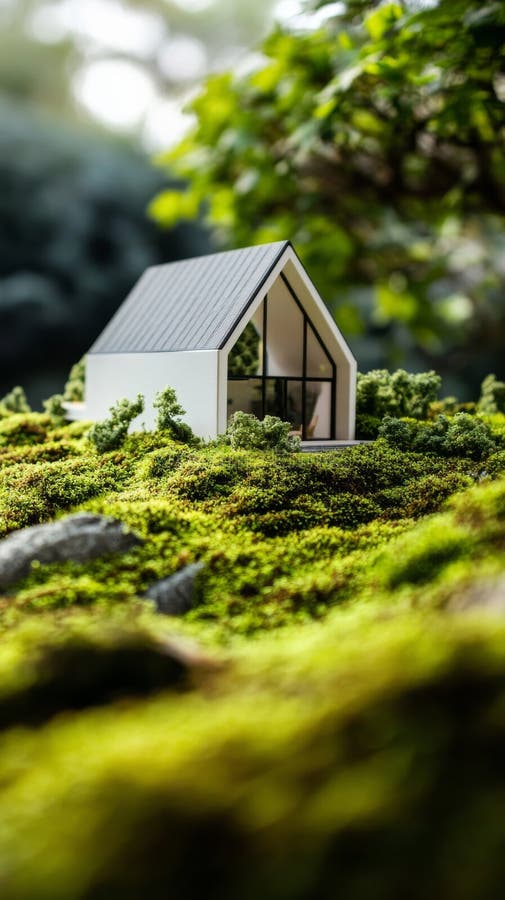 Minimalist House Model Surrounded by Moss, Nature Concept Stock Image ...