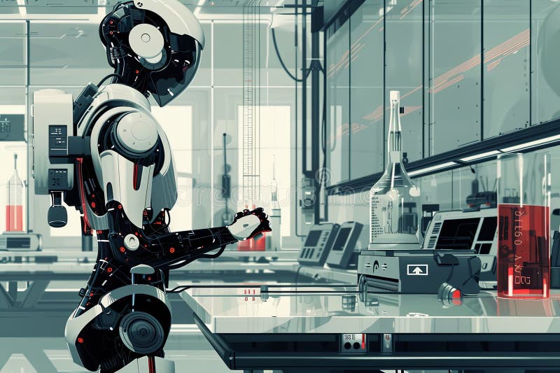Minimalist Humanoid Robot Standing in Room Stock Illustration ...