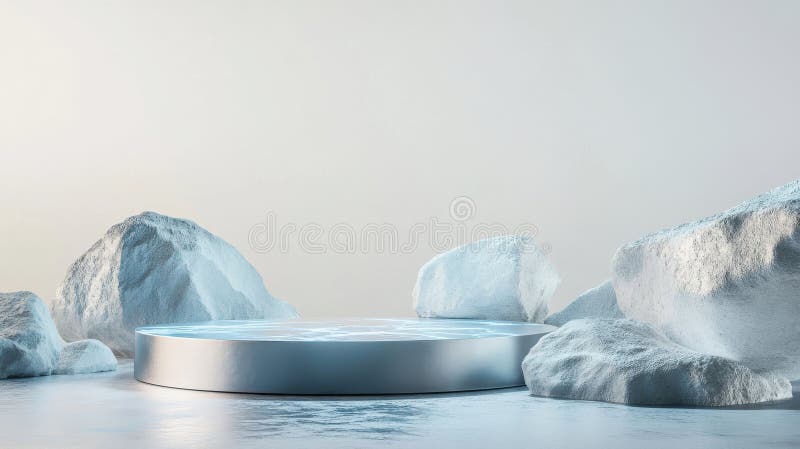 Minimalist Ice Blocks and Circular Platform in Serene Winter Scene ...
