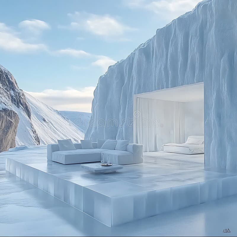 Minimalist Ice Cave Home with Stunning Mountain Views Stock ...