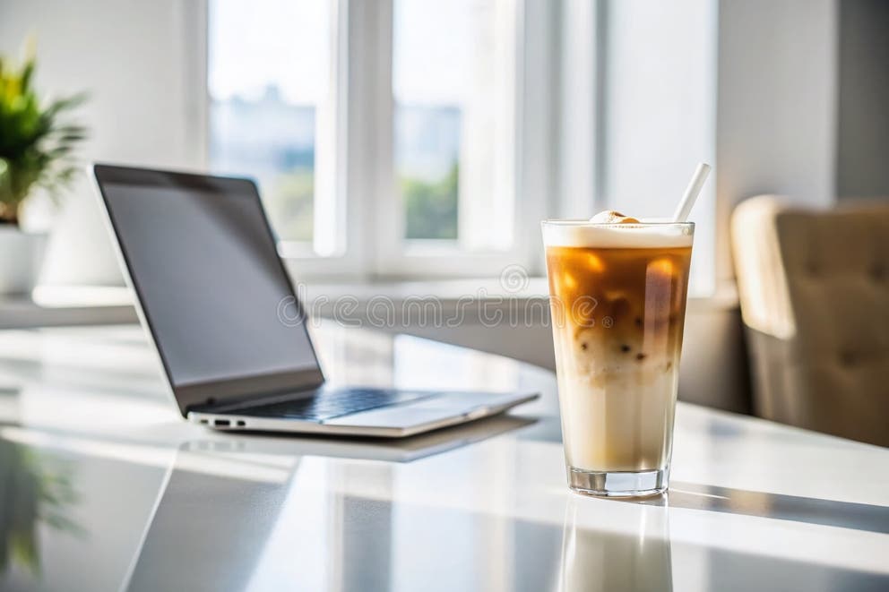 Minimalist Iced Latte Coffee on a Desk a Study in Simplicity for Your ...