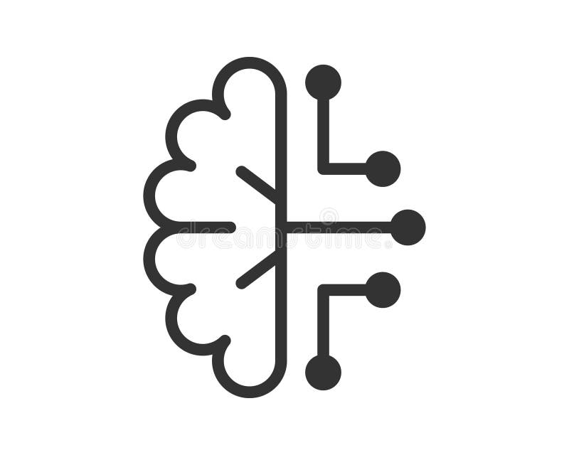 Minimalist Icon of a Brain Merging with a Circuit Board. Symbolizes ...