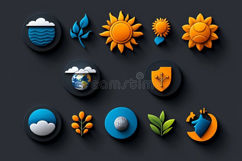A Minimalist Icon Set Representing Ozone Layer Protection, Including ...