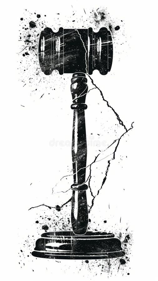 Minimalist Icon: Simple Gavel Symbol Broken in Two, Isolated on White ...