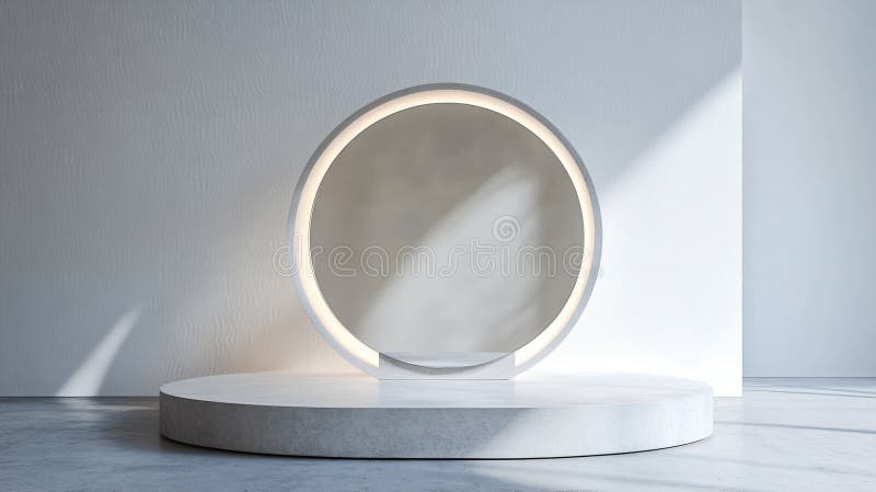 Minimalist Illuminated Circular Platform in Modern Interior Stock Image ...