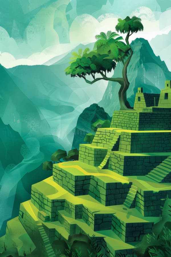 A Minimalist Illustration of an Ancient Stone Structure Perched Atop a ...