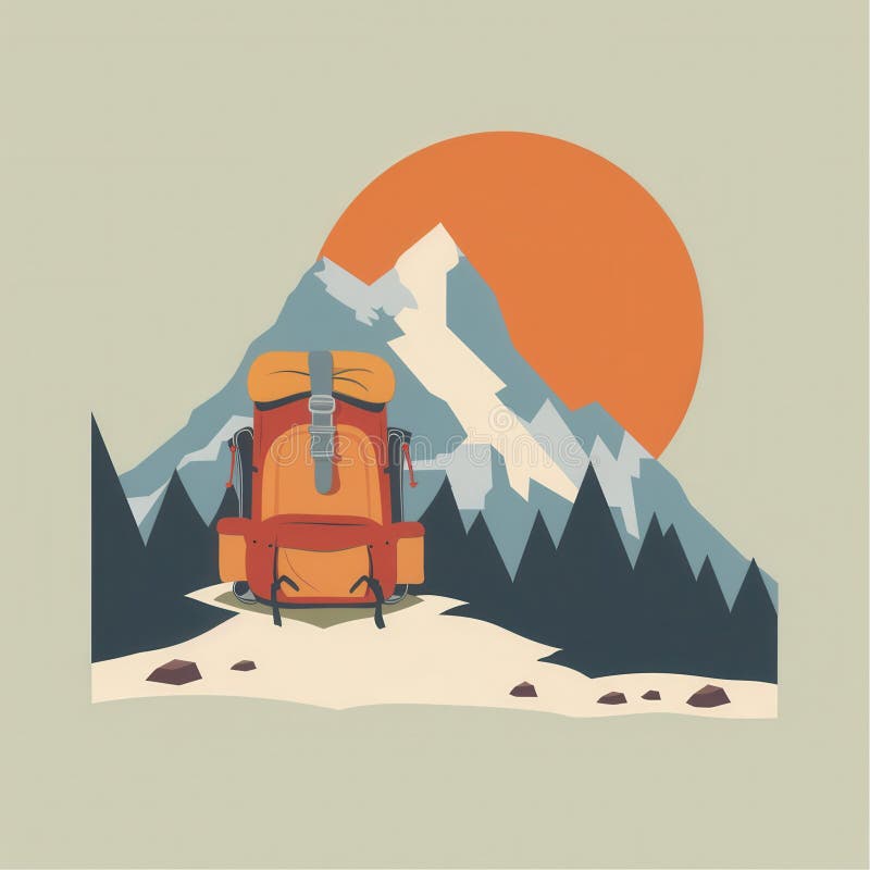A Minimalist Illustration of a Backpack Against a Stylized Sunset ...