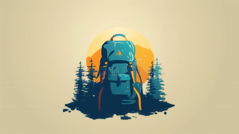 Minimalist Illustration of a Backpack Standing in Front of a Sunset ...