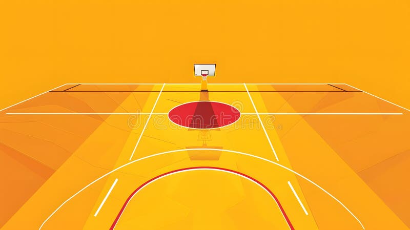 Minimalist Illustration of Basketball Court Layout on Yellow Background ...