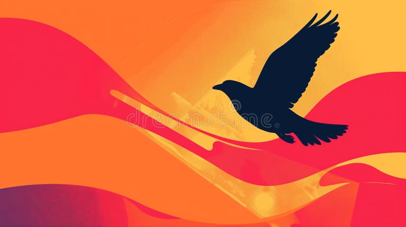 Minimalist Illustration of a Bird Soaring Against an Abstract ...