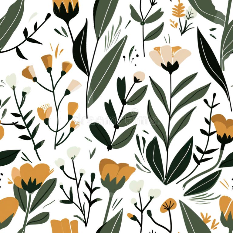 Minimalist Illustration of Botanical Flowers and Greenery, Boho Style ...