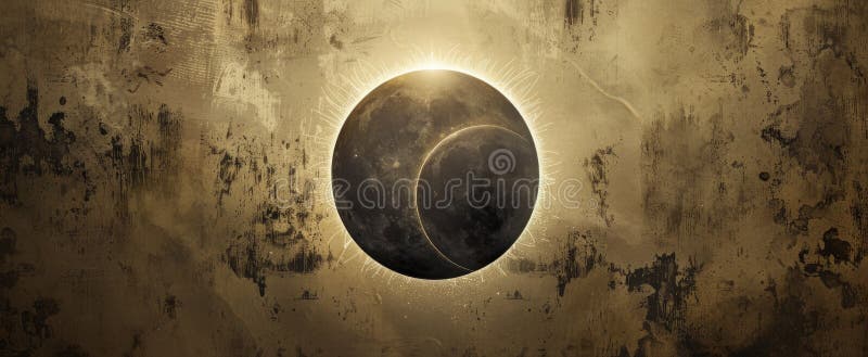 Minimalist Eclipse with Aged Texture Vintage Illustration Stock Image ...