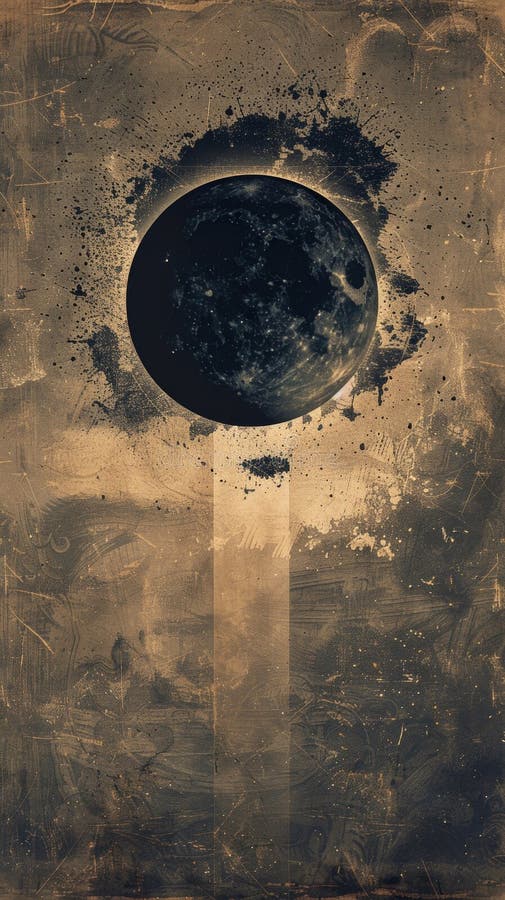 Minimalist Eclipse with Aged Texture Vintage Illustration Stock Photo ...