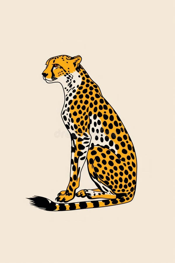 Minimalist Illustration of a Cheetah Sitting with Its Tail Curled Stock ...