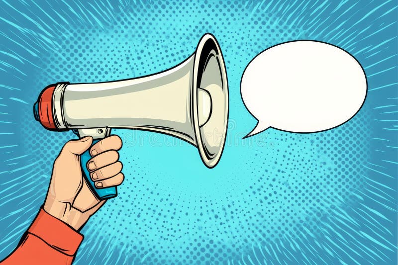 A Minimalist Illustration of a Comic Book Style Features a Hand Grasping a Megaphone with an ...
