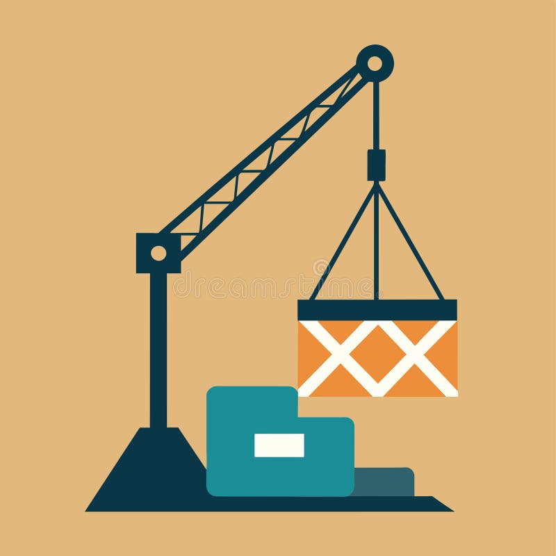 A Minimalist Illustration of a Crane Lifting Heavy Materials at a ...
