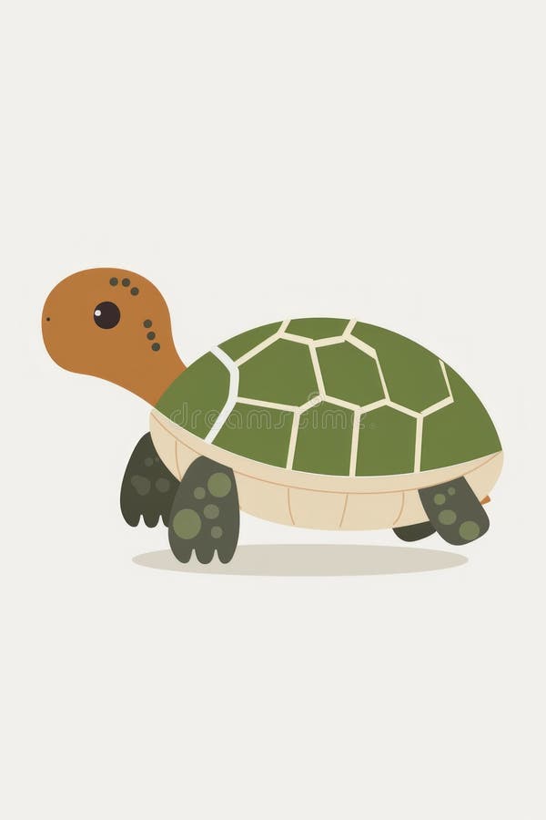 Minimalist Illustration of a Cute, Cartoon Turtle Running Across a ...