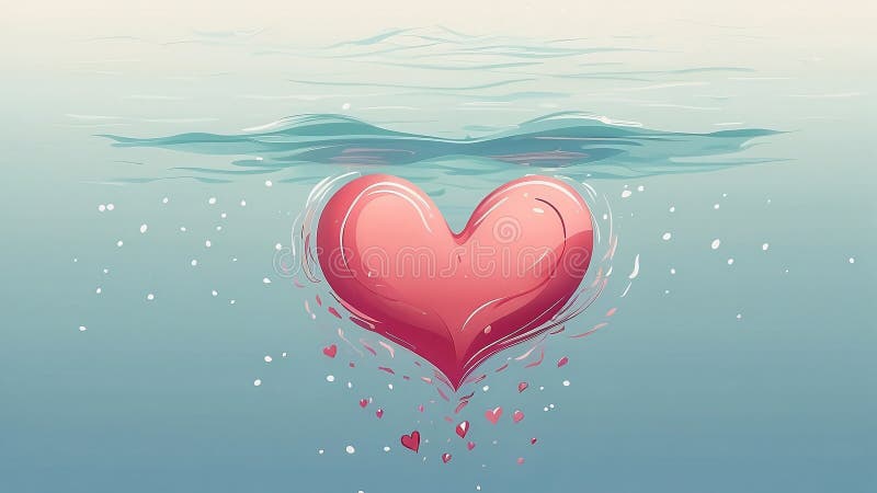 Cute Heart Swimming Illustration Stock Photo - Image of symbol, sketch ...